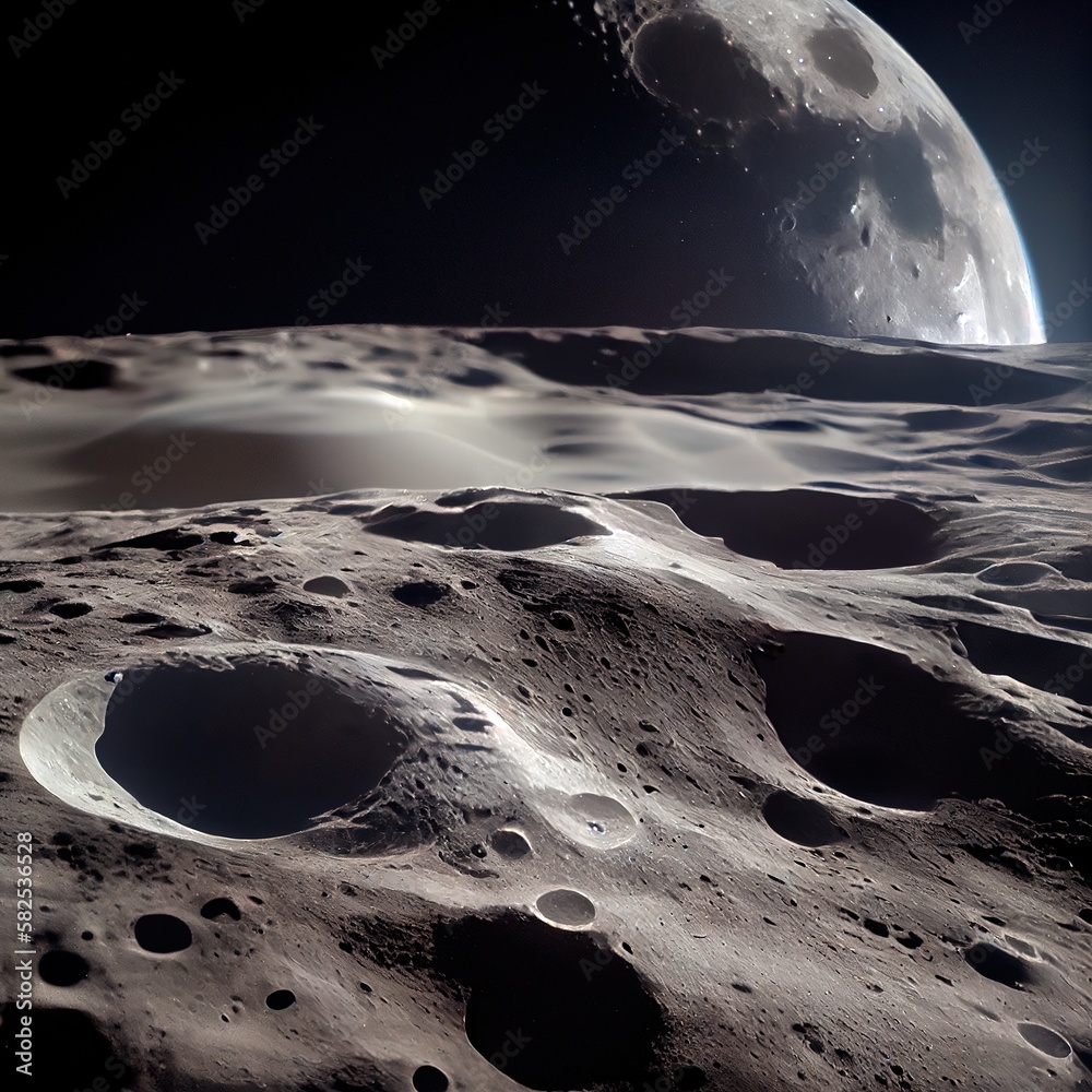 A deserted abstract moon landscape. Alien planets during sunrise ...