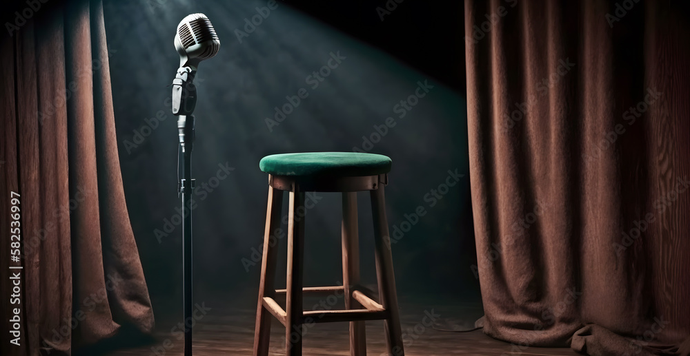 Poster background for stand up comedy stage microphone with reflectors ...