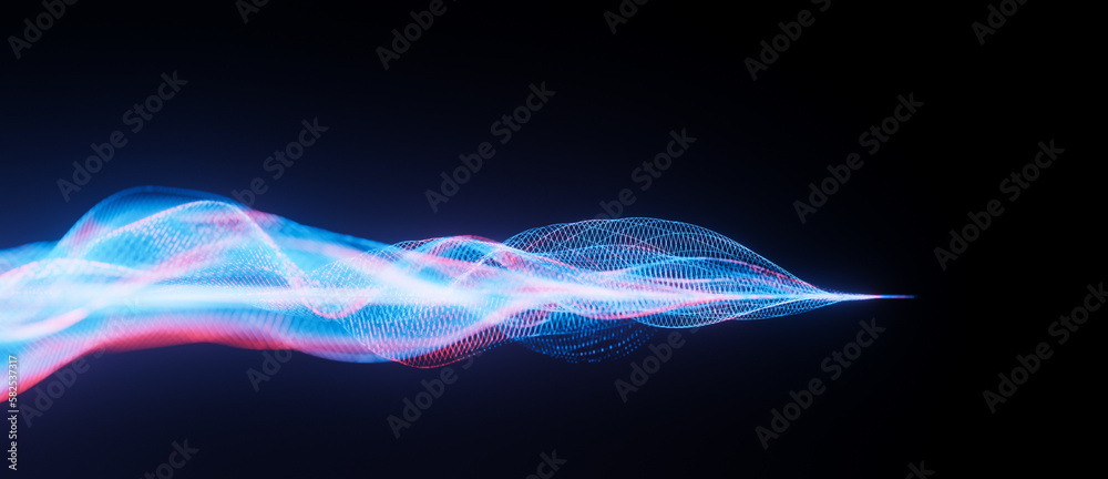 Illustration of abstract wireframe sound waves, visualization of ...