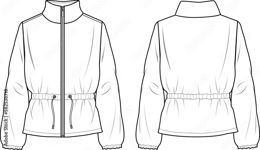 Women's Peplum-Hem Soft Jacket- Technical fashion illustration. Front ...