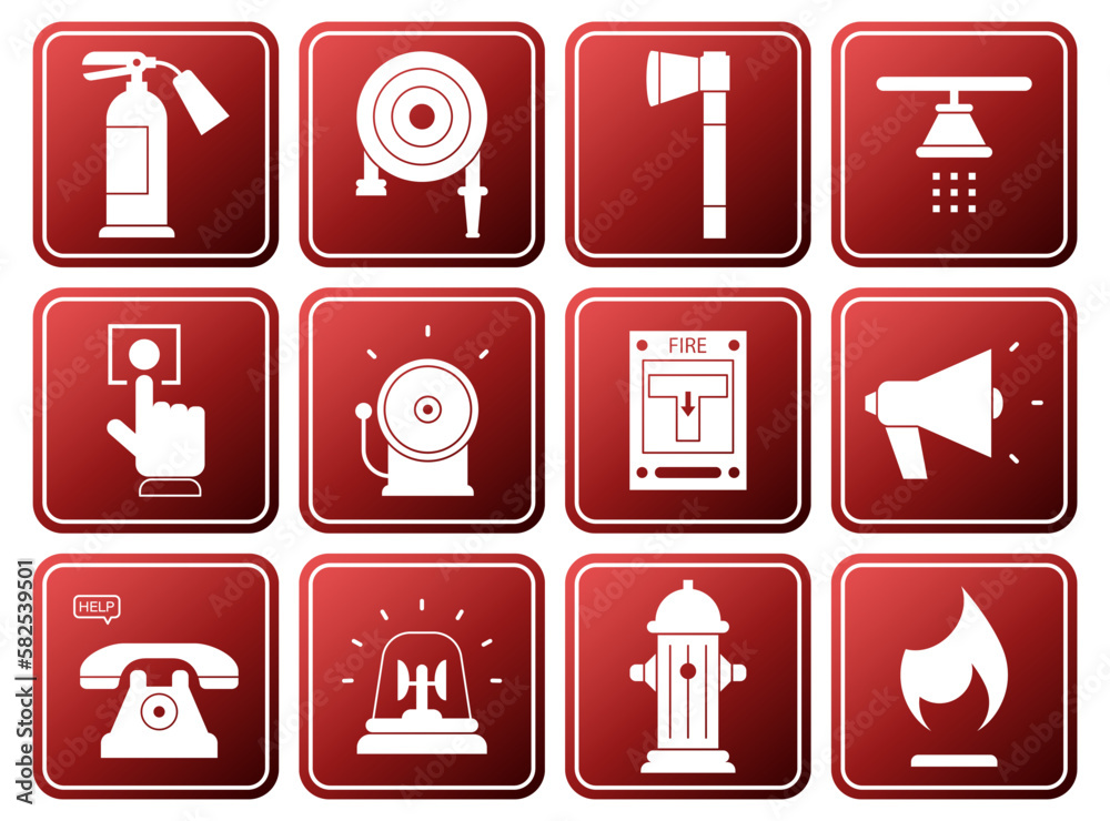 Set of fire safety symbols on white background Stock Vector | Adobe Stock