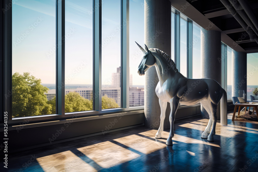 White unicorn statue as a symbol of successful start up companies ...