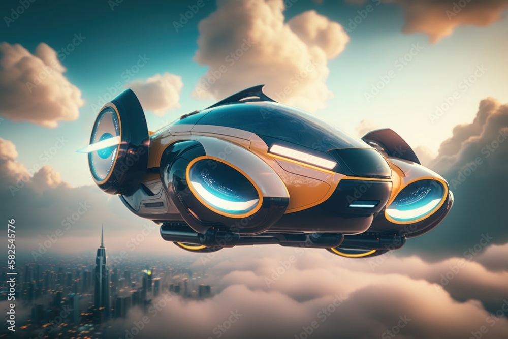 Futuristic model of a flying car. AI generated, human enhanced. Stock ...