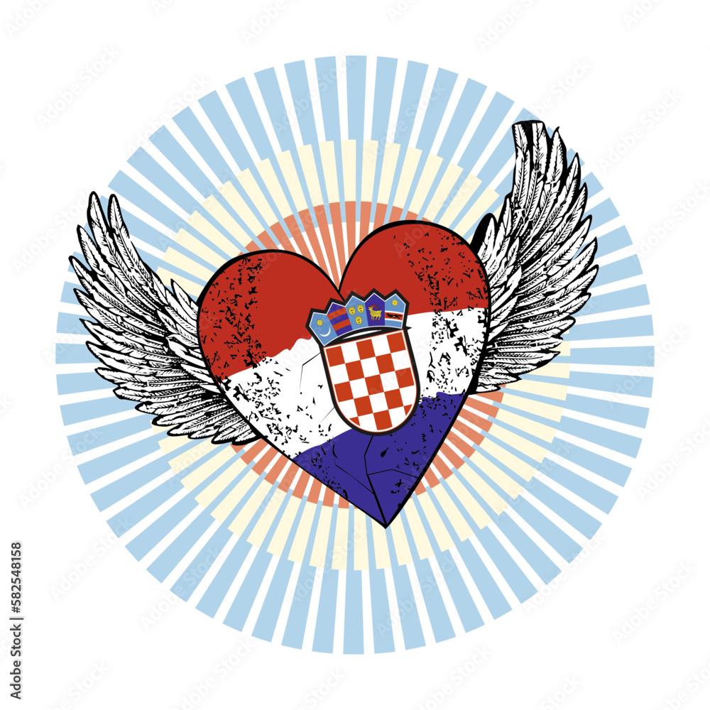 T-shirt design of a winged heart with the colors of the Croatian flag ...