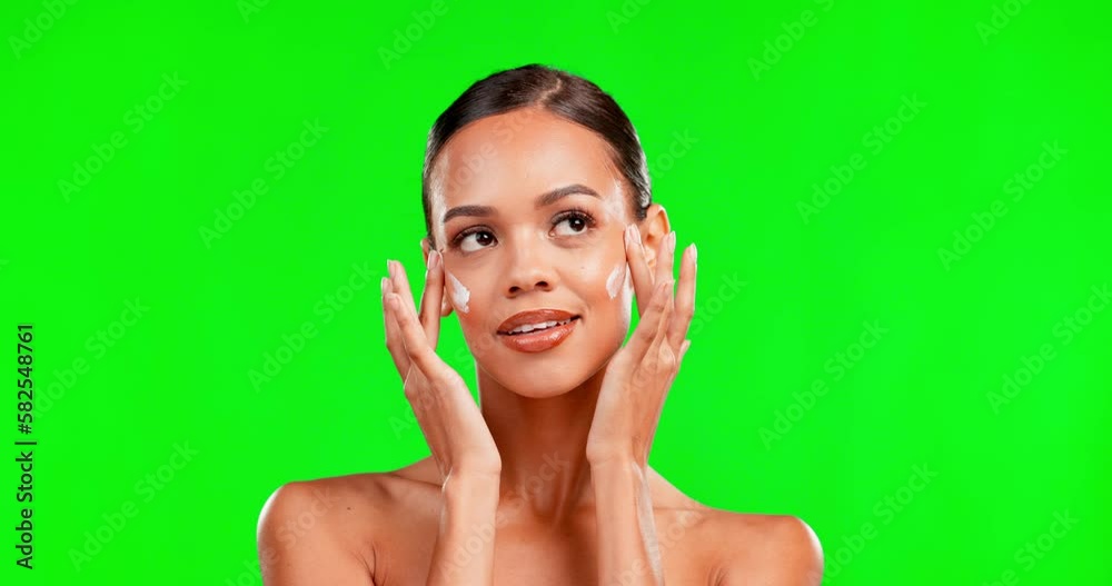 Stockvideo Woman, hands and skincare cream by green screen for natural ...