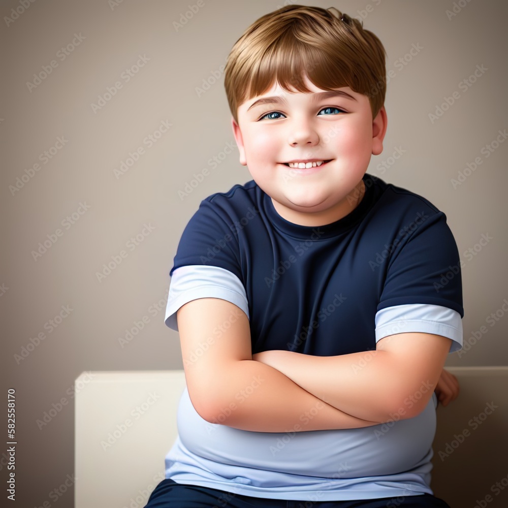 Young blond child boy with obesity. Concept of children with fat ...