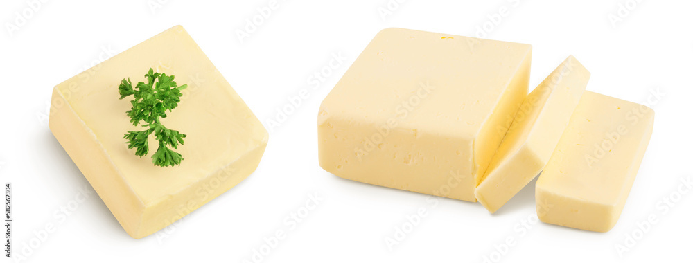 butter isolated on white background with full depth of field. Top view ...