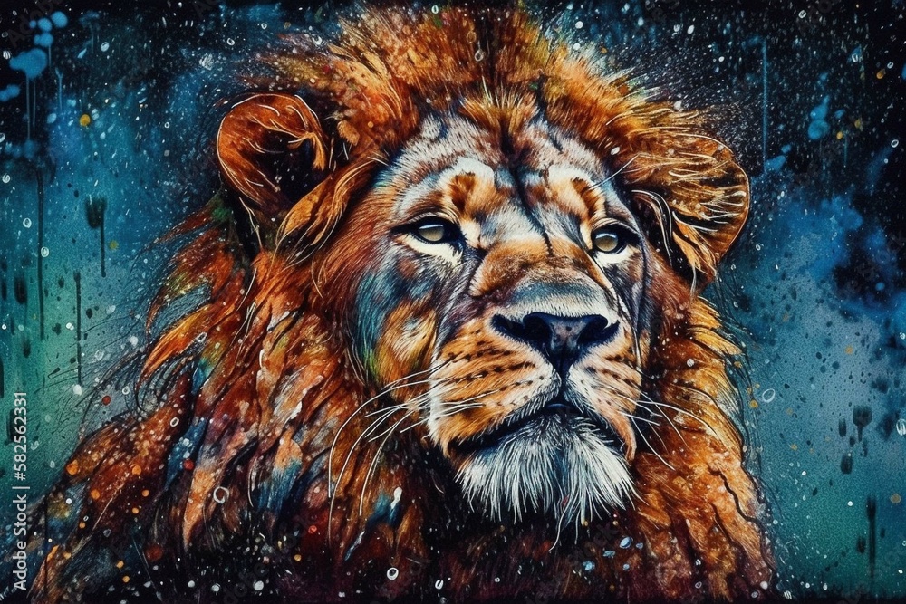 beautiful golden portrait of a lion created with generative ai tools ...