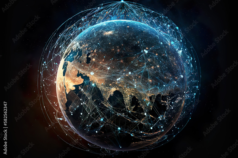 Ilustrace „Space view of internet, global business, cyberspace ...