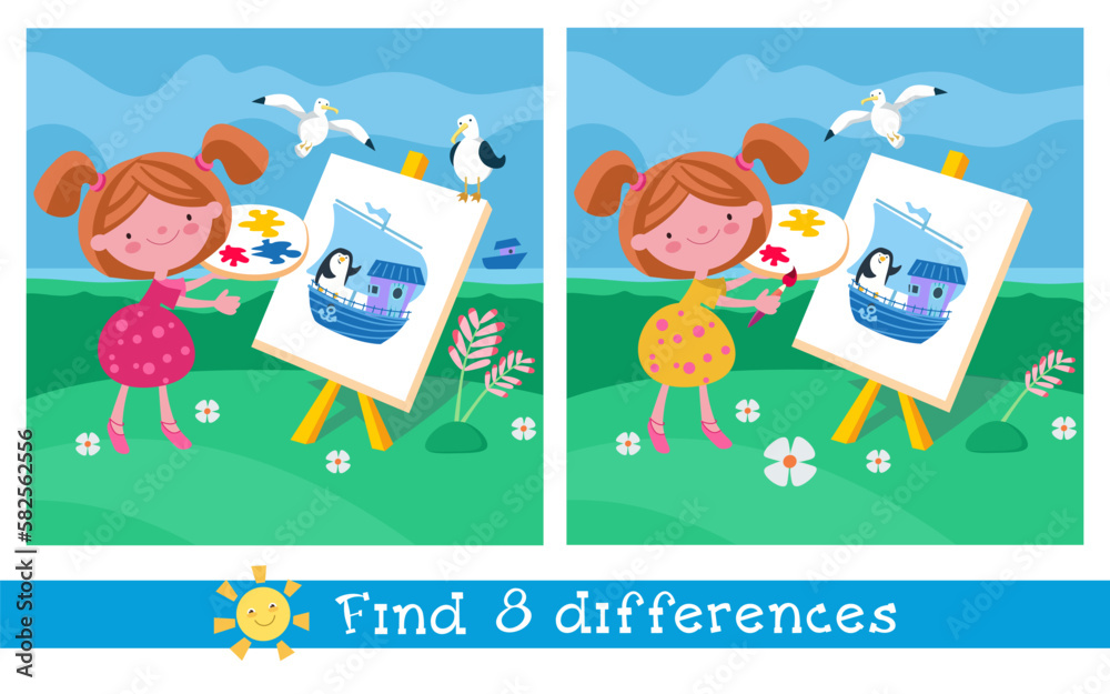 Find 8 hidden differences. Educational puzzle game for children. Cute ...