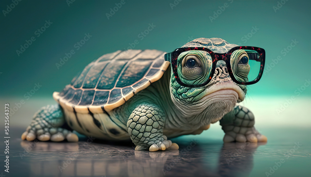 Tortoise with eyes in front of a plain background. AI generated ...