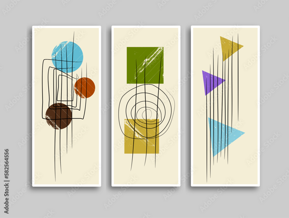 Set of minimal design posters abstract art vector with simple shapes ...