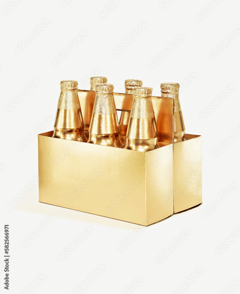 Gold-beer-bottles-six-pack-wall street-main steet-isolated-on-white ...
