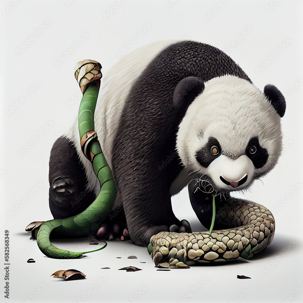 panda with a snake white background hd upscale Stock Illustration ...