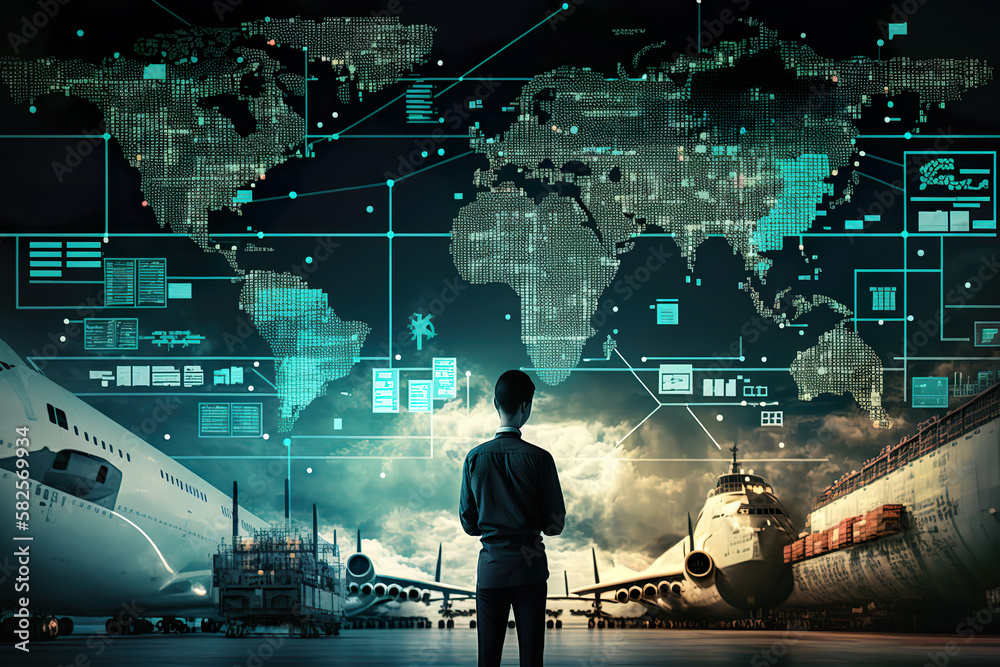 Manager or engineer checks logistics network distribution and logistics ...