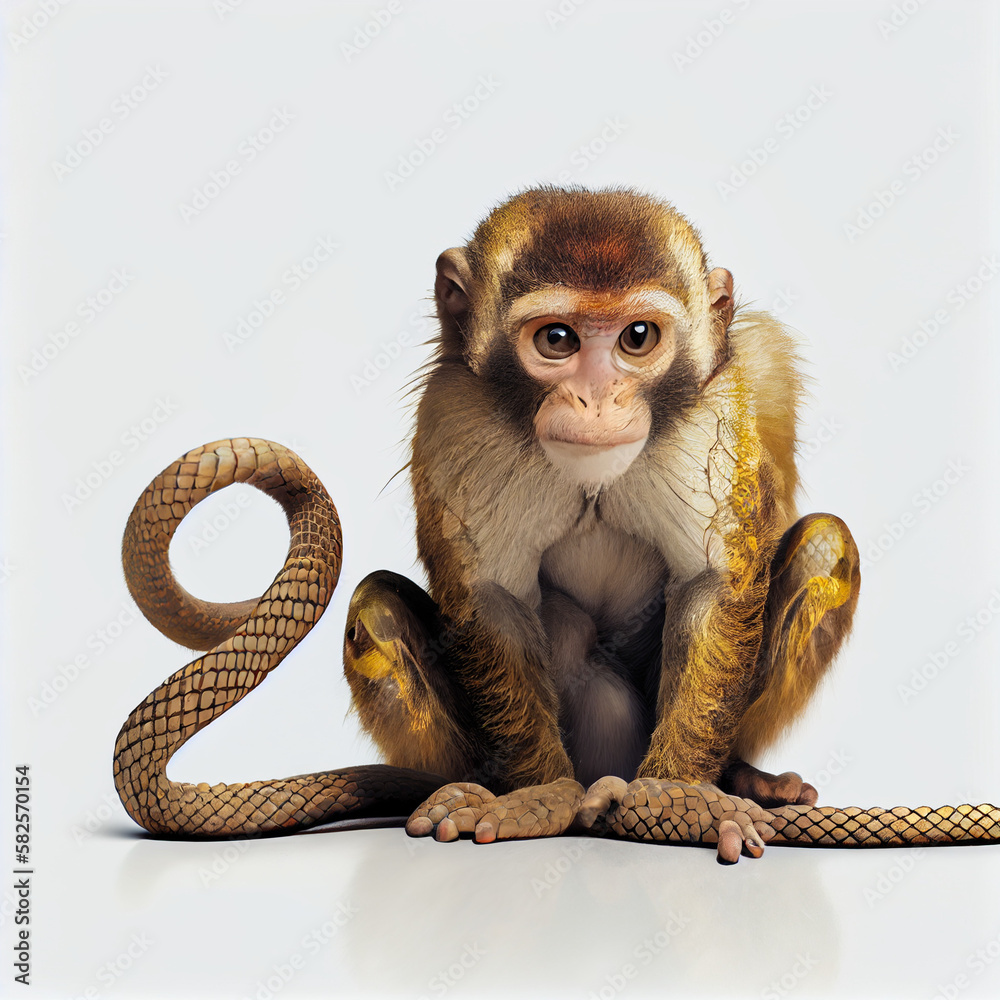 monkey with snake white background hd upscale Stock Illustration ...