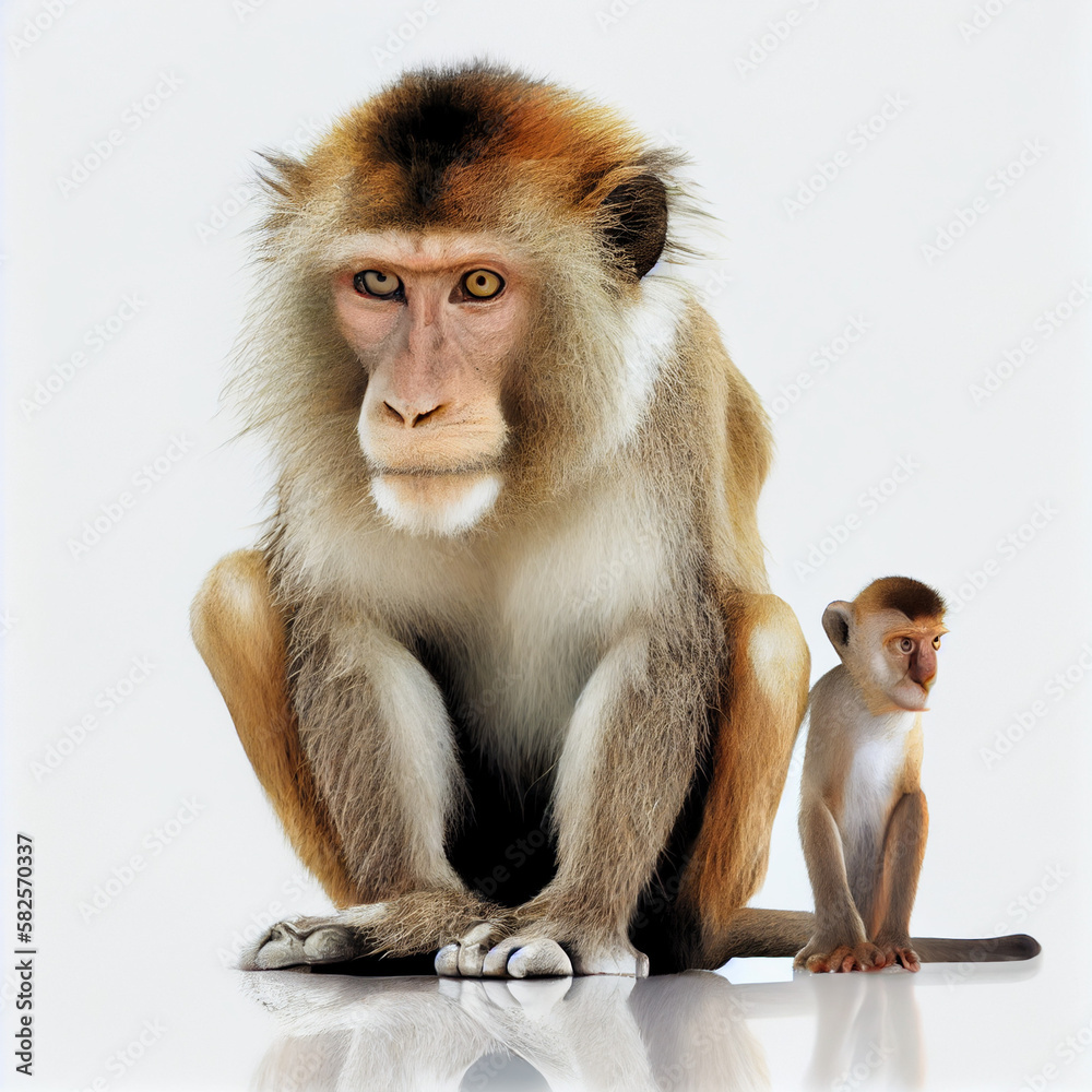 ภาพประกอบสต็อก monkey with lion white background hd upscale ภาพ | Adobe ...