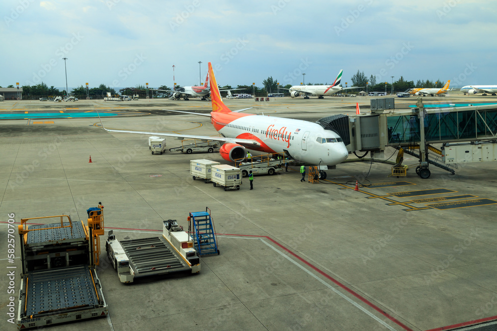 Phuket, Thailand - January 19, 2023: Airplane at boarding gate jet ...