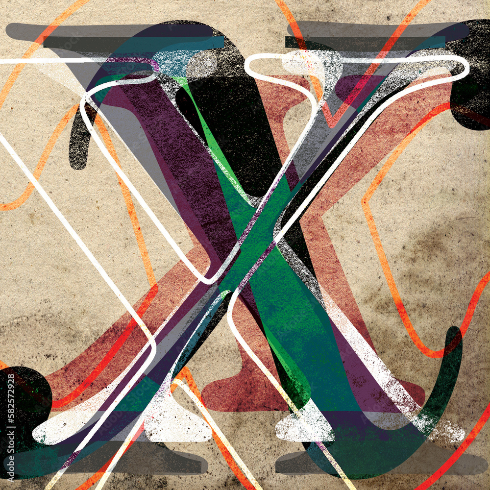 Latin and Cyrillic illustration of letters, graphic artwork with ...