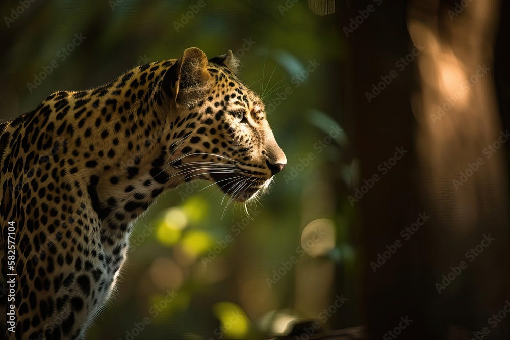Elusive Sri Lankan Leopard Stalking in the Dense Forests, created with ...