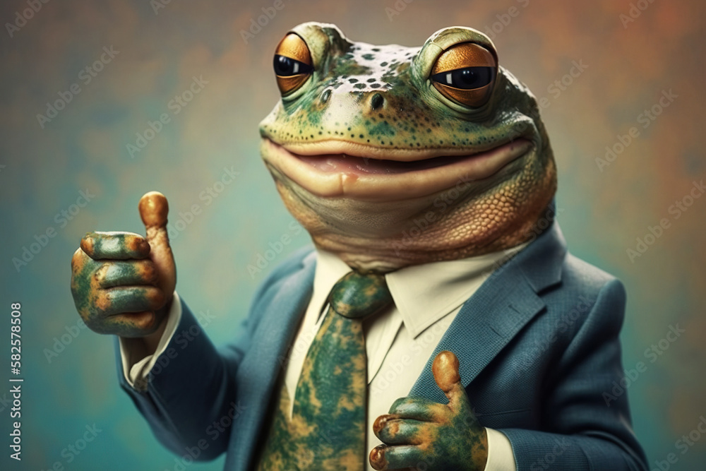 happy frog in a business suit thumb up, created with Generative AI ...