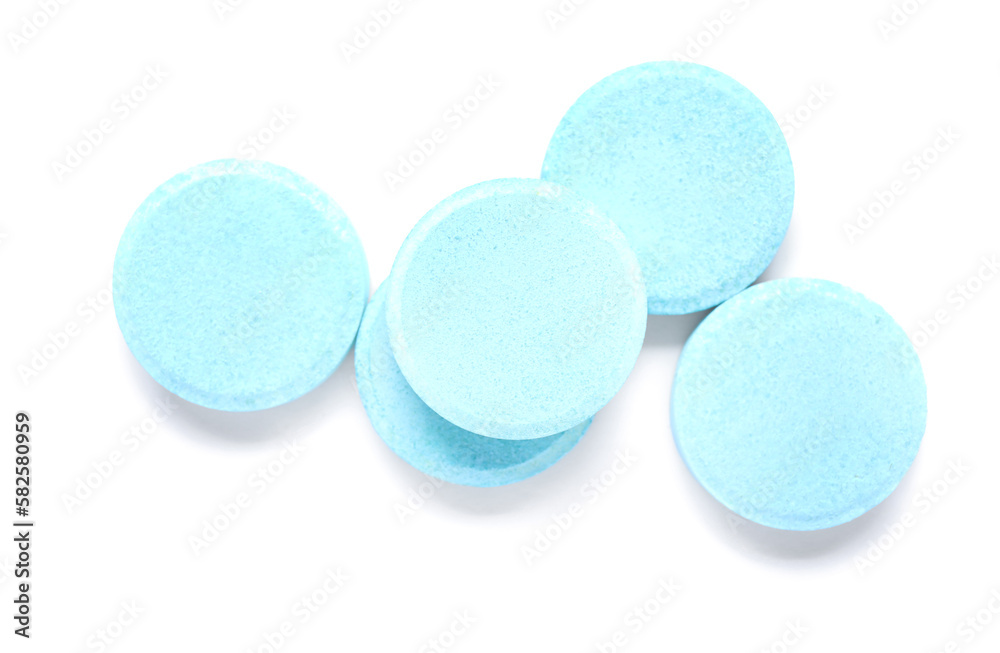 Blue soluble tablets isolated on white background Stock Photo | Adobe Stock
