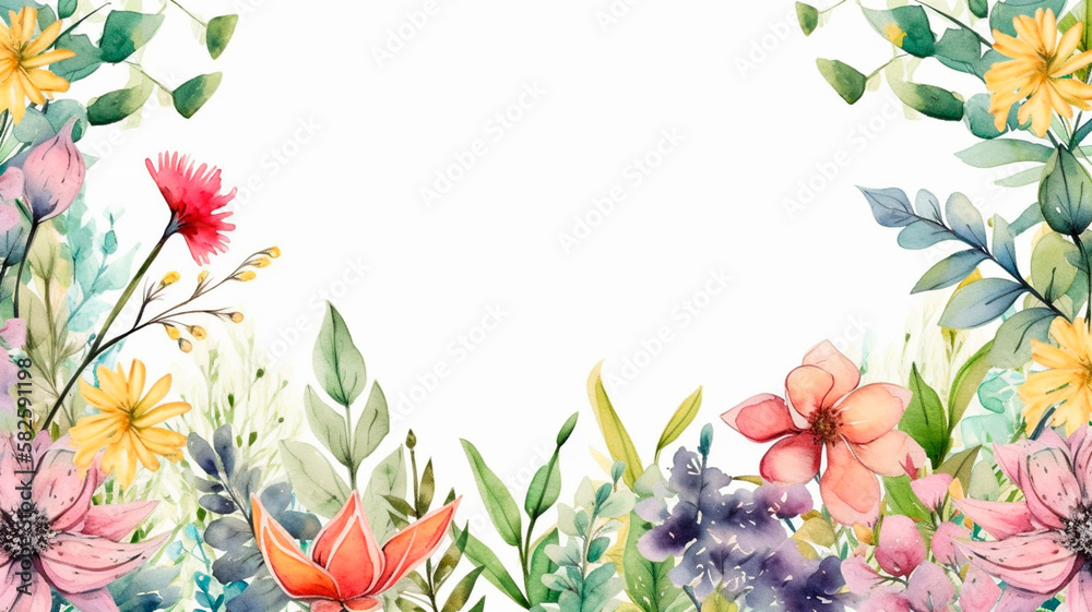 Flower wildflower border arrangement paper greeting card poster ...