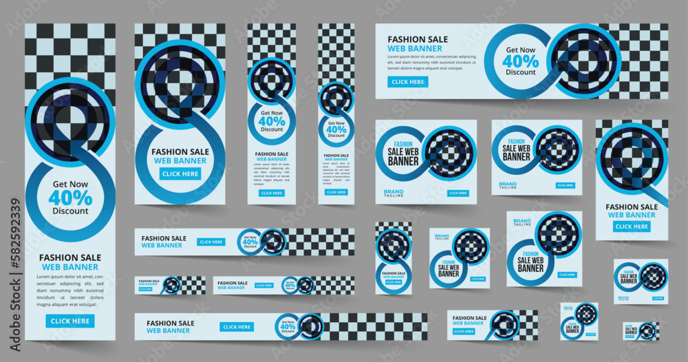 Fashion sales web ads banner bundle template design set, horizontal and ...
