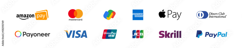 Vetor de Payment systems icon logo. Online card company logotype. PayPal, Mastercard, Visa ...
