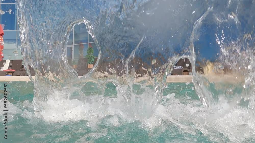 Background concept. Fountain waterfall swimming pool outdoors in aqua ...