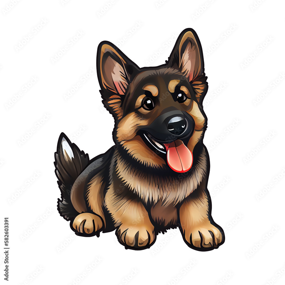 Cute and happy Cartoon German shepherd sticker, AI Generated Stock ...