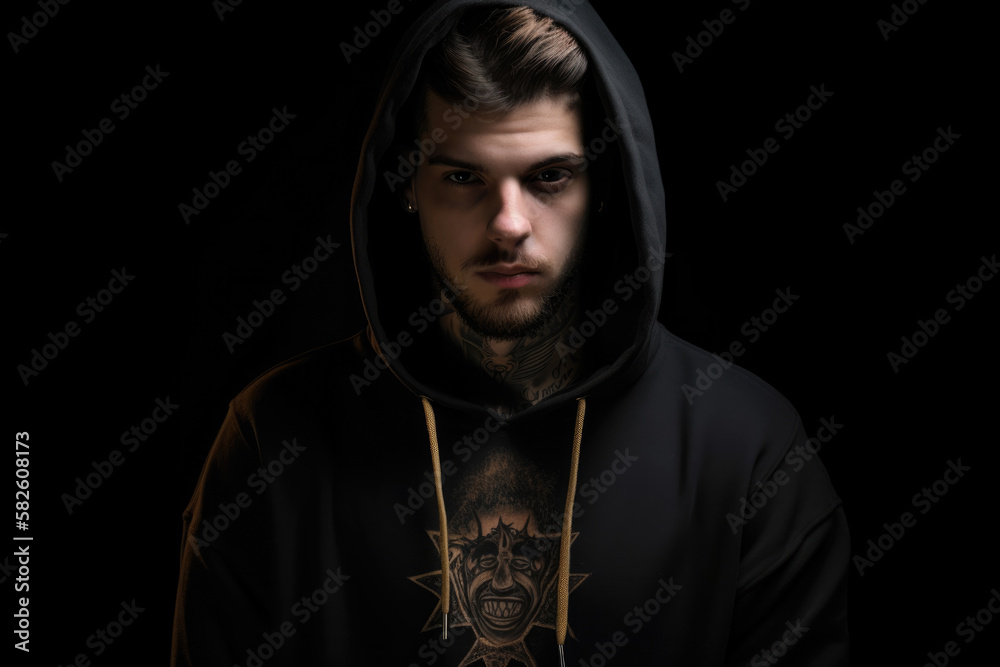 Bad boy vibes Portrait of a man with a tattoo on his neck wearing a ...