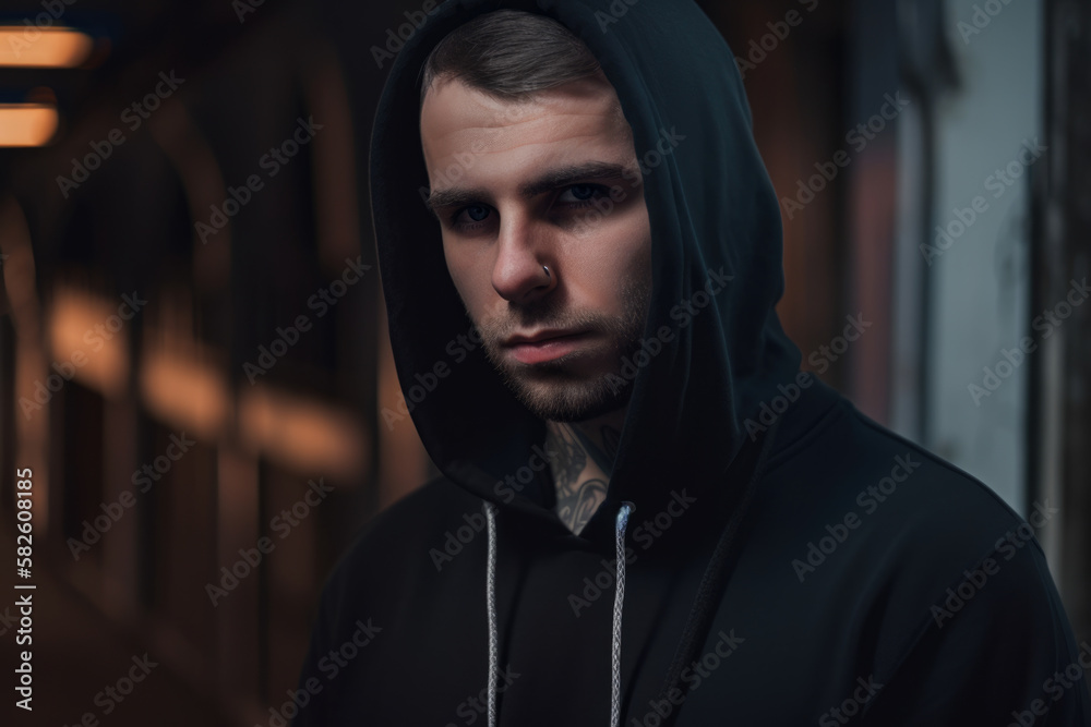 Bad boy vibes Portrait of a man with a tattoo on his neck wearing a ...
