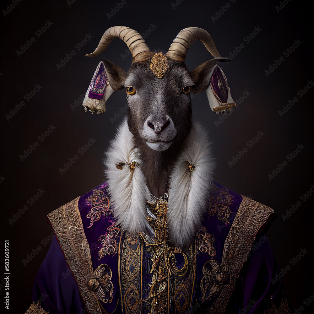 Realistic lifelike glam goat in baroque noble regal 18th century ...