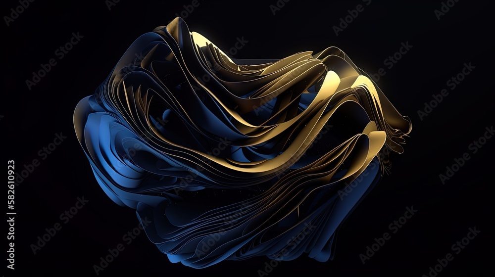 Kintsugi Reimagined: A Striking Abstract 3D Rendering of a Futuristic Twisted Shape on a Dark ...