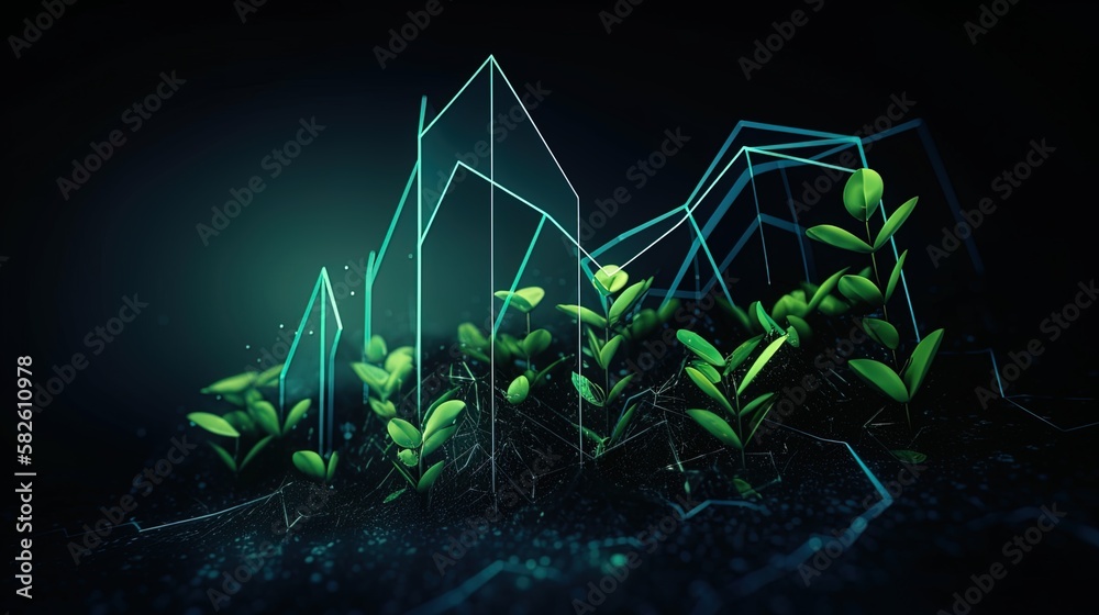 Eco-Friendly Growth: A Virtual Green Arrow Financial Graph with Plants ...