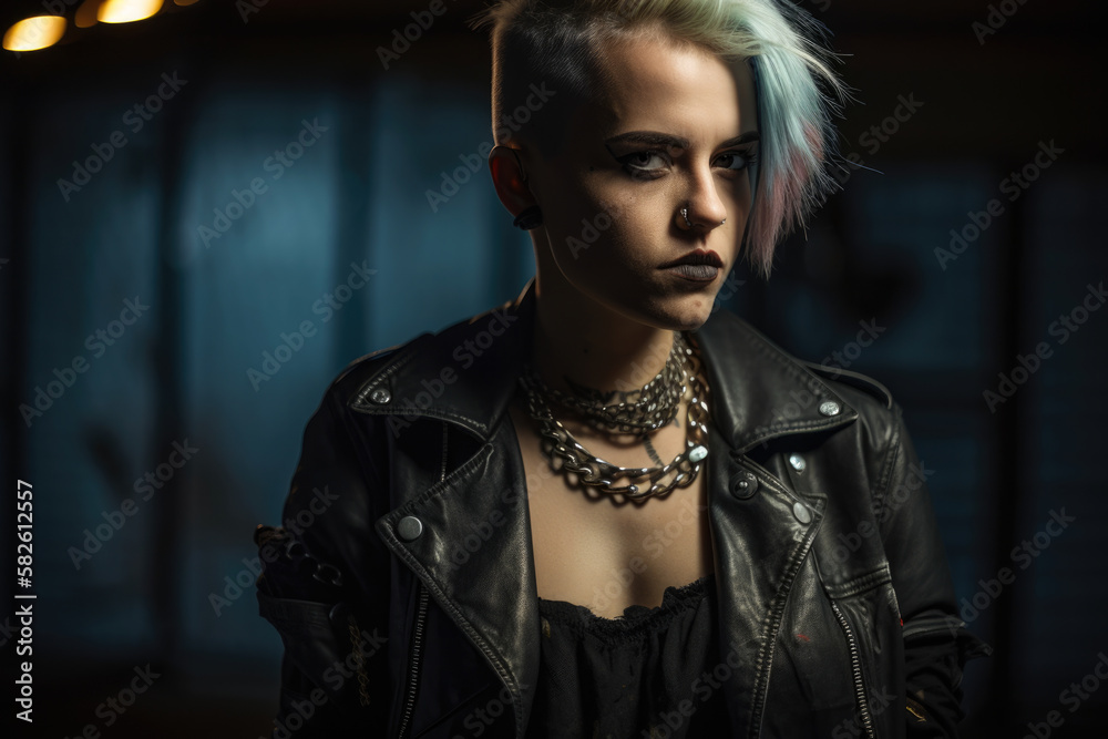 Rebellious and edgy portrait of a woman with a punk-rock attitude ...
