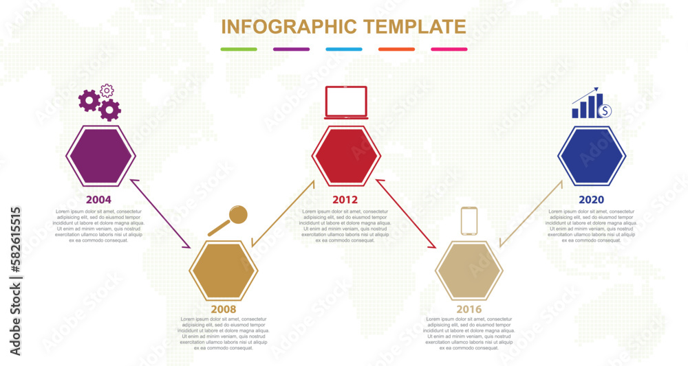 gold infographic template with Five titles, Diagram with steps ...