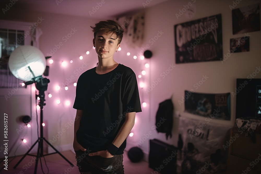american teenager boy influencer in his room, looking good and fierce ...