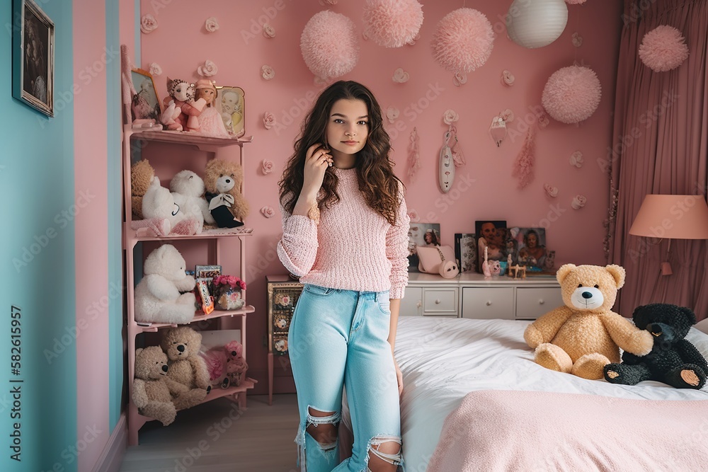 teenager brown air american girl influencer posing like a star in her ...