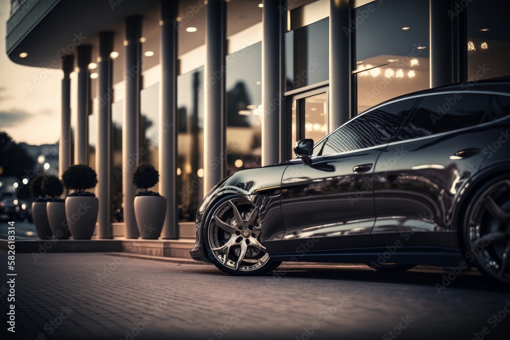 Full Detailed Modern Luxury Car Parked at High-End Shopping Center ...