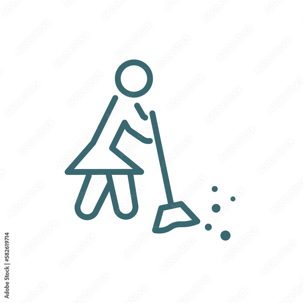 woman sweeping icon. Thin line woman sweeping icon from humans and ...