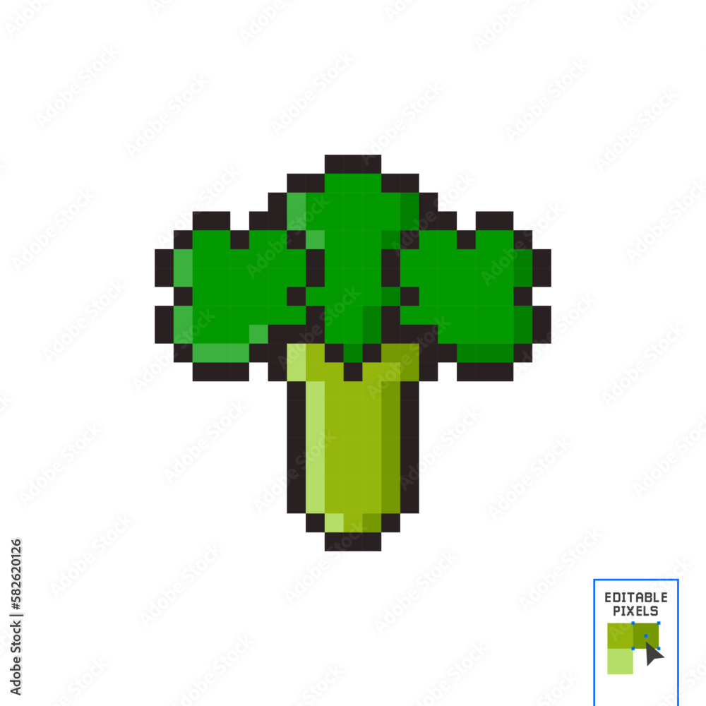 Green cabbage pixel art icon. Kale, broccoli logo. 8-bit sprite. Game ...