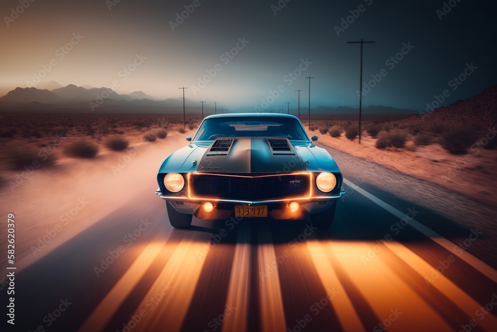 Fast and Cinematic: Muscle Car Racing down a Desert Highway with ...