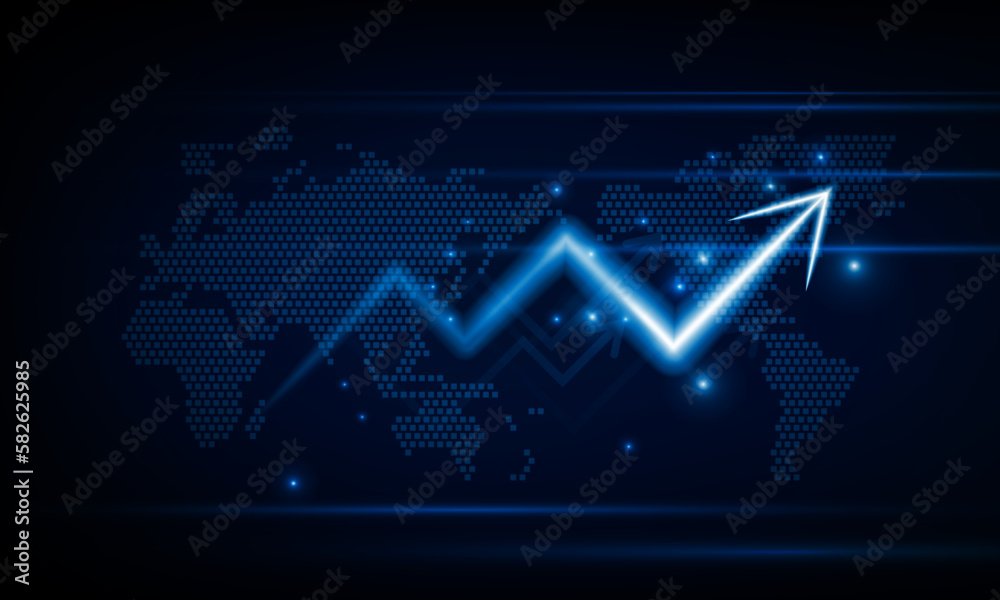 Financial chart with moving up arrow graph and world map in stock ...