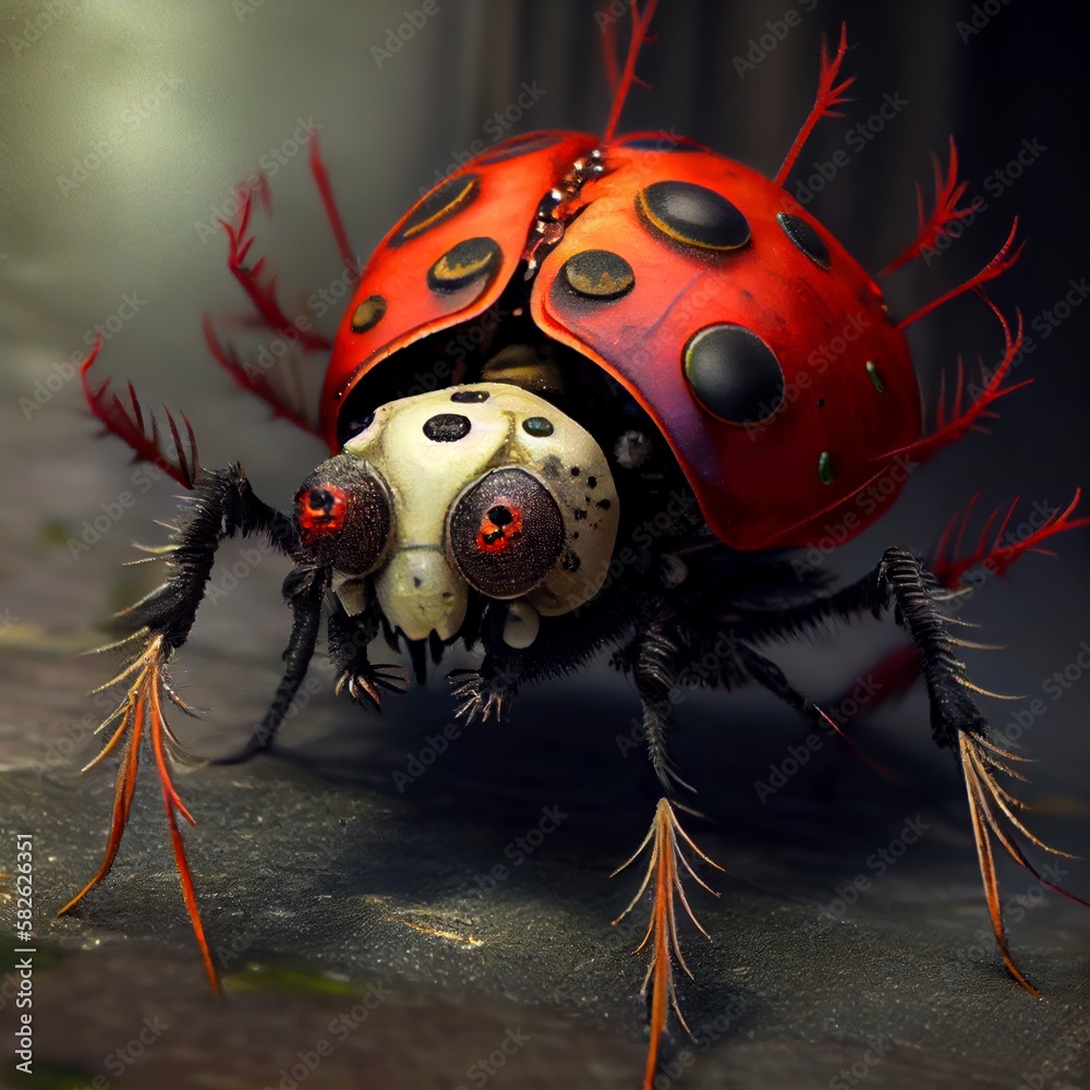 lady bug sitting top wooden floor cogs springs jewels beautiful buggy ...