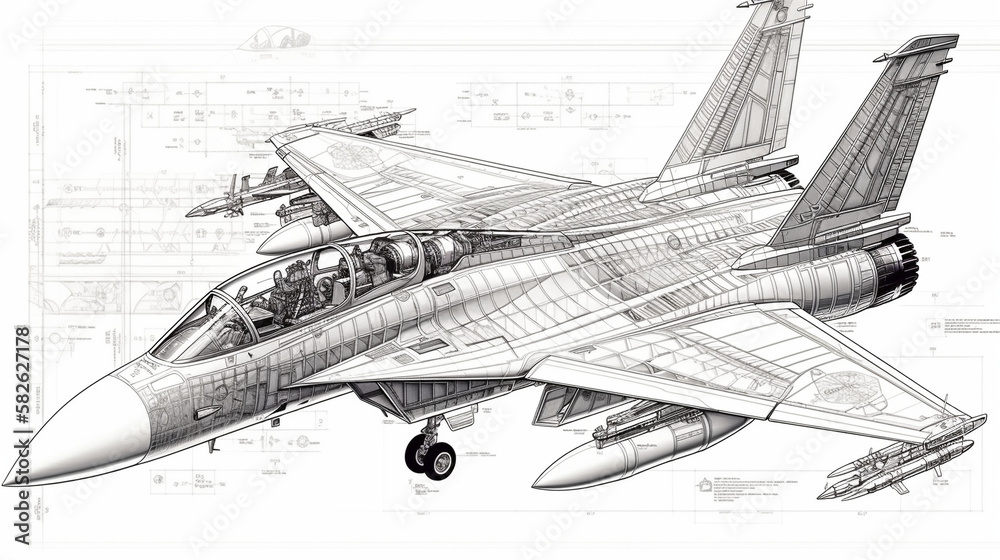 fighter jet design drawing, jetplane sketch, hand-drawn plane drawing ...