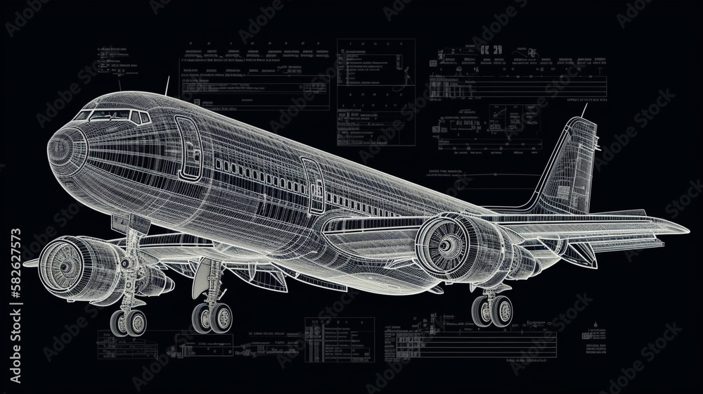 Airplane design drawing, Airplane sketch, hand-drawn plane drawing on a ...