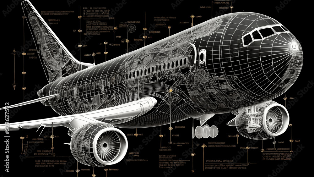 illustration of airplane drawing, Airplane sketch, hand-drawn plane ...