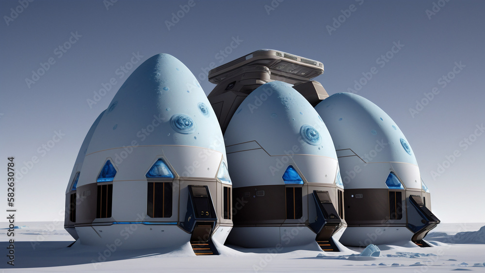 SCI-FI Outpost on an icy planet (Generative AI illustration) Stock ...